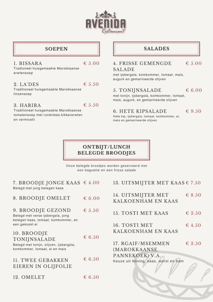 Menu - Restaurant Avenida